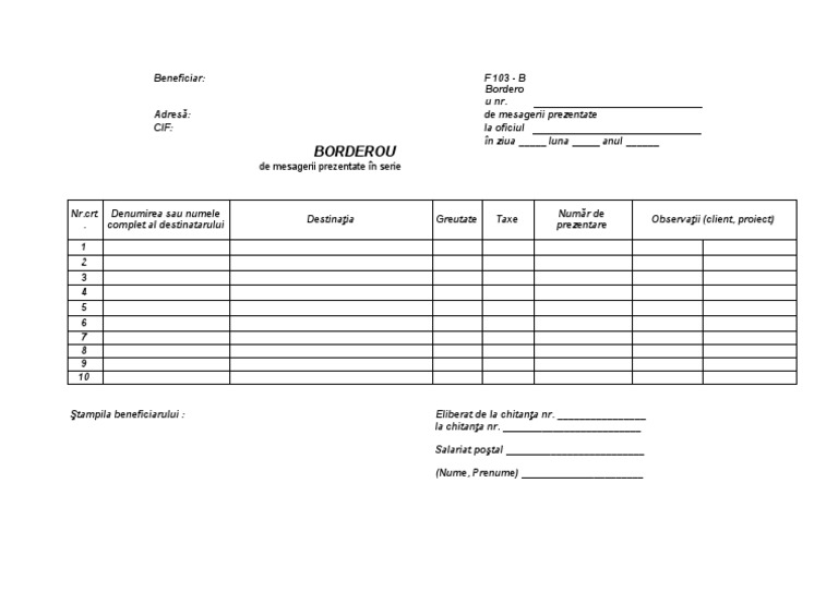 Model Borderou Posta | PDF