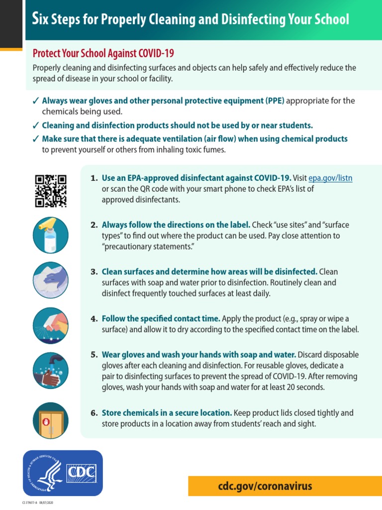 Six Steps For Cleaning Disinfecting School | PDF