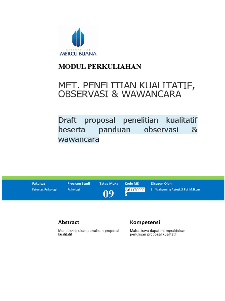 (TM9) Draft Proposal Penelitian Kualitatif | PDF