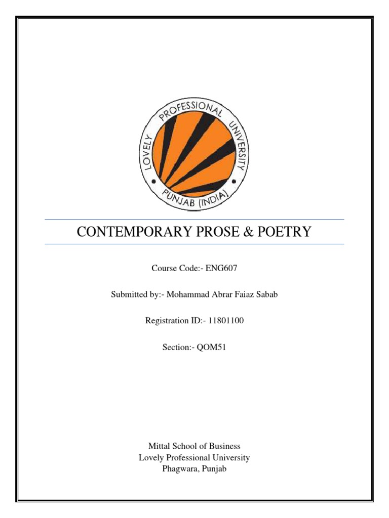 Contemporary Prose & Poetry: Course Code:-ENG607 | Download Free PDF ...