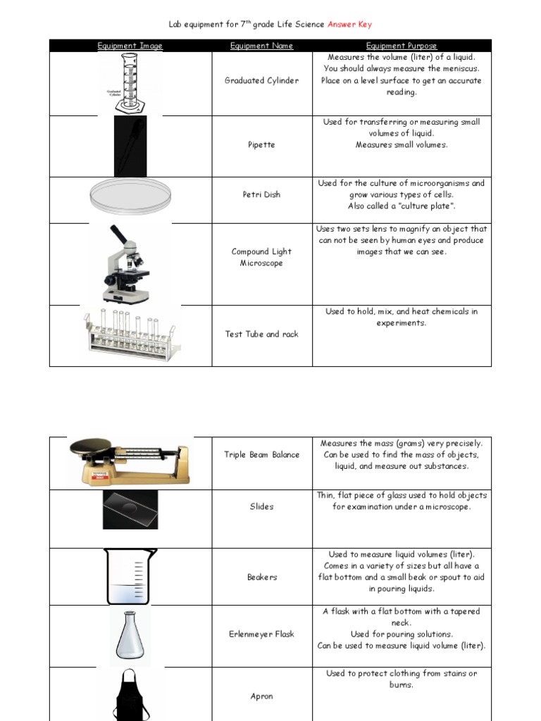 Lab Equipment Answer Key | PDF | Optics | Applied And Interdisciplinary ...