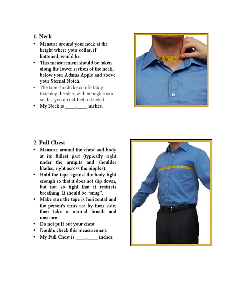 Men's Suit Measurement Guide | PDF | Trousers | Thorax