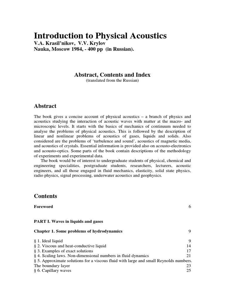 Book Introduction To Physical Acoustics PDF | PDF | Waves | Sound