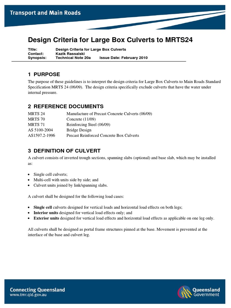 MBR - DTMR - Design Criteria For Large Box Culverts PDF | PDF | Precast ...