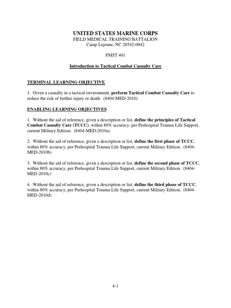 United States Marine Corps: Introduction To Tactical Combat Casualty ...