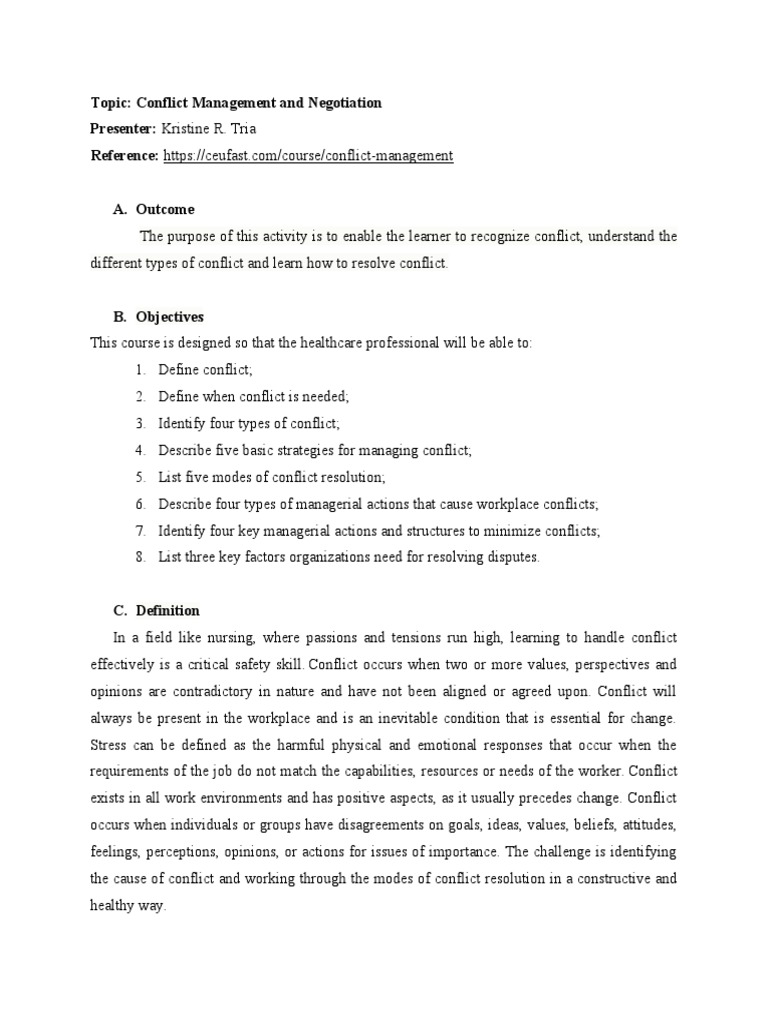 Conflict Management and Negotiation | PDF | Conflict Resolution ...