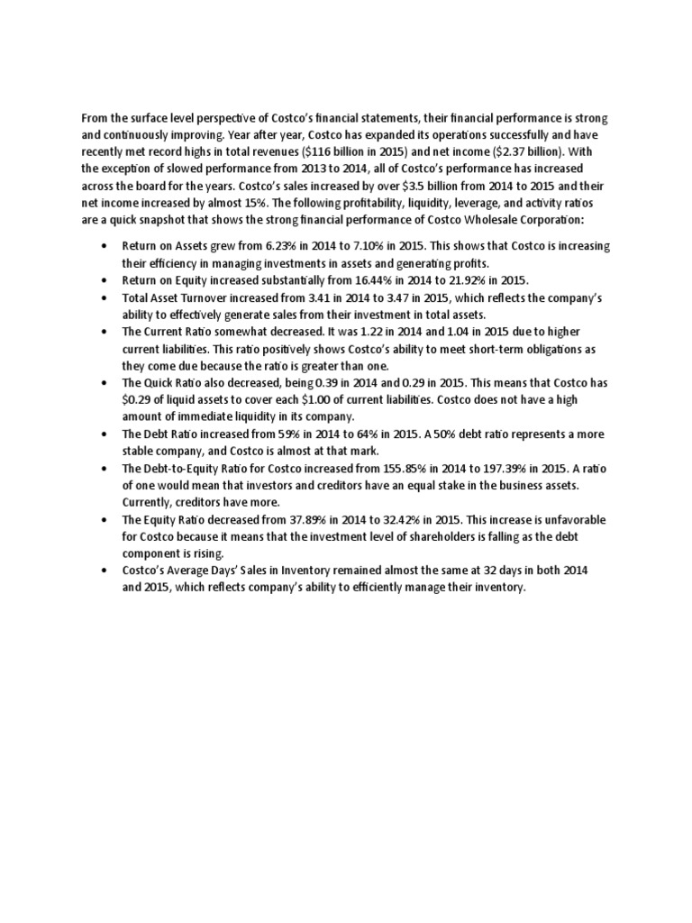 Costco Financial Analysis | PDF | Equity (Finance) | Investing