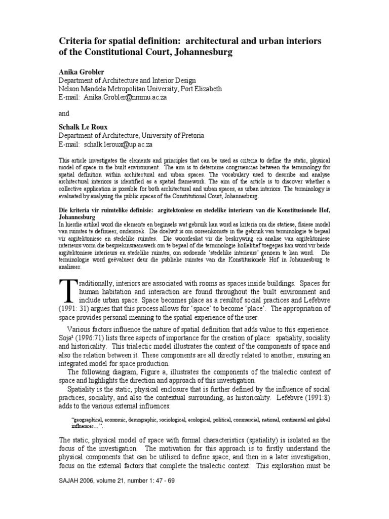 Criteria for Defining Spatial Character in Architecture and Urban ...