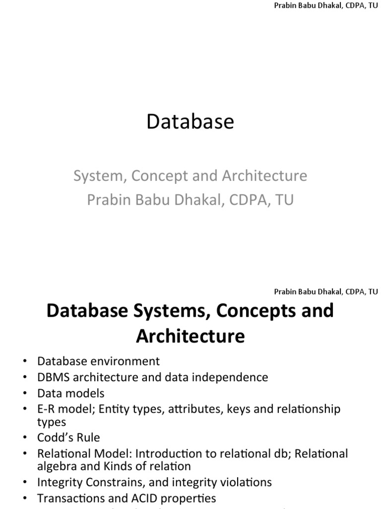 BPA DBMS Chapter2 - Database Architecture | PDF | Relational Database | No Sql
