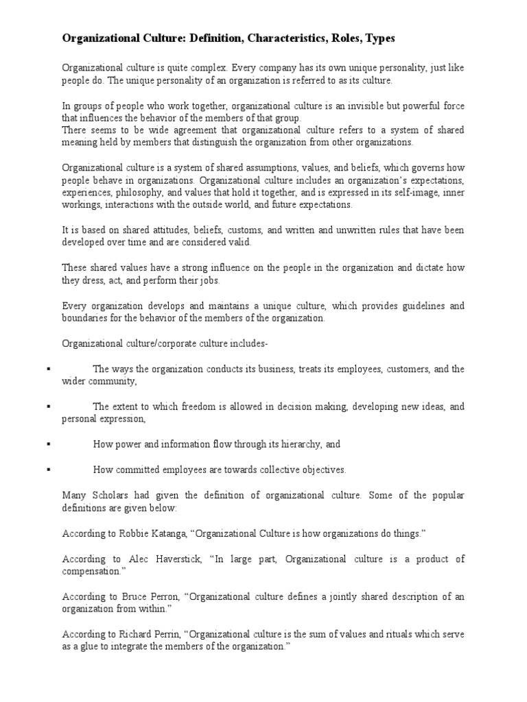 Organizational Culture - Notes | PDF | Organizational Culture | Goal
