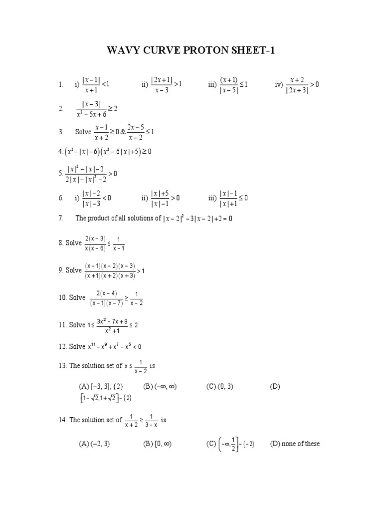 Wavy Curve Proton Sheet - 1 PDF | PDF | Equations | Teaching Mathematics