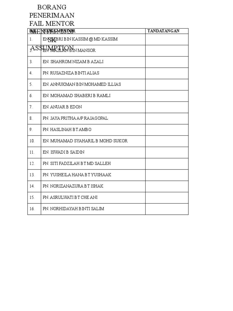 Borang Penerimaan Fail Mentor Mentee | PDF