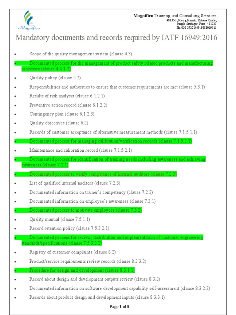 Required Documents For IATF - 16949 | PDF | Verification And Validation ...