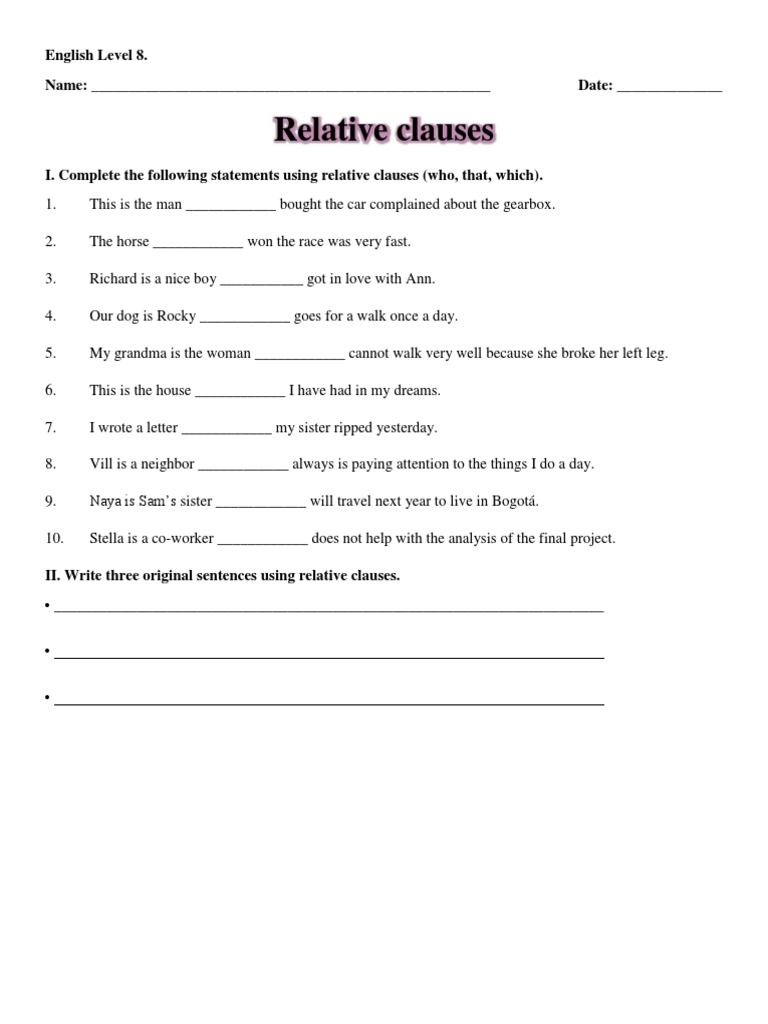 Relative Clauses Practice Exercises | PDF