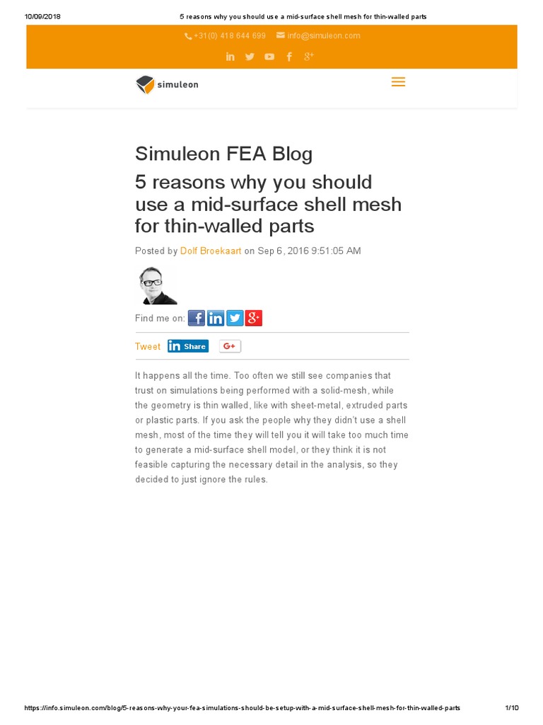Abaqus - 5 Reasons Why You Should Use A Mid-Surface Shell PDF | PDF ...
