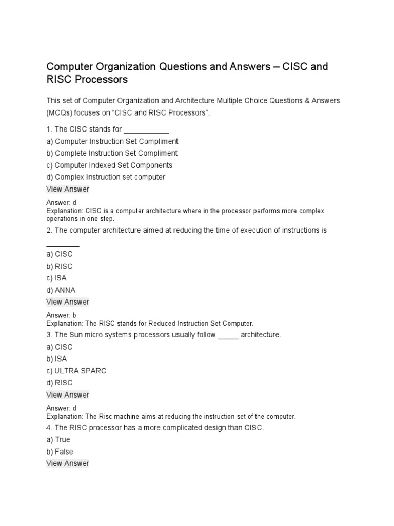 Risc Multiple Choice 2 | PDF | Computer Architecture | Central Processing Unit