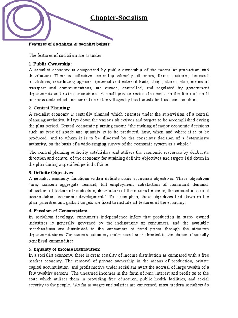 Chapter-Socialism: Features of Socialism & Socialist Beliefs | PDF ...