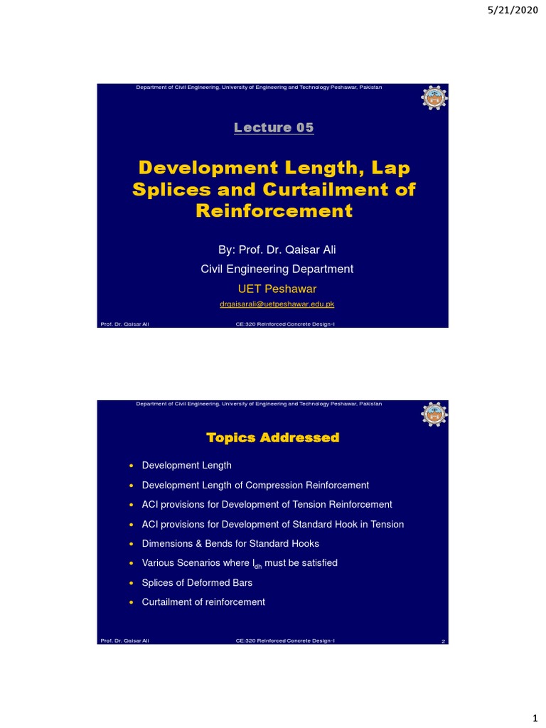 Lecture 05-Development Length, Lap Splices and Curtailment of Reinforcement | PDF | Reinforced ...