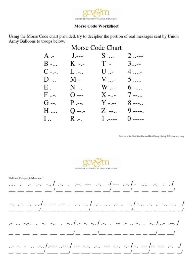 Morse Code Worksheet | PDF | Telegraphy | Telecommunications
