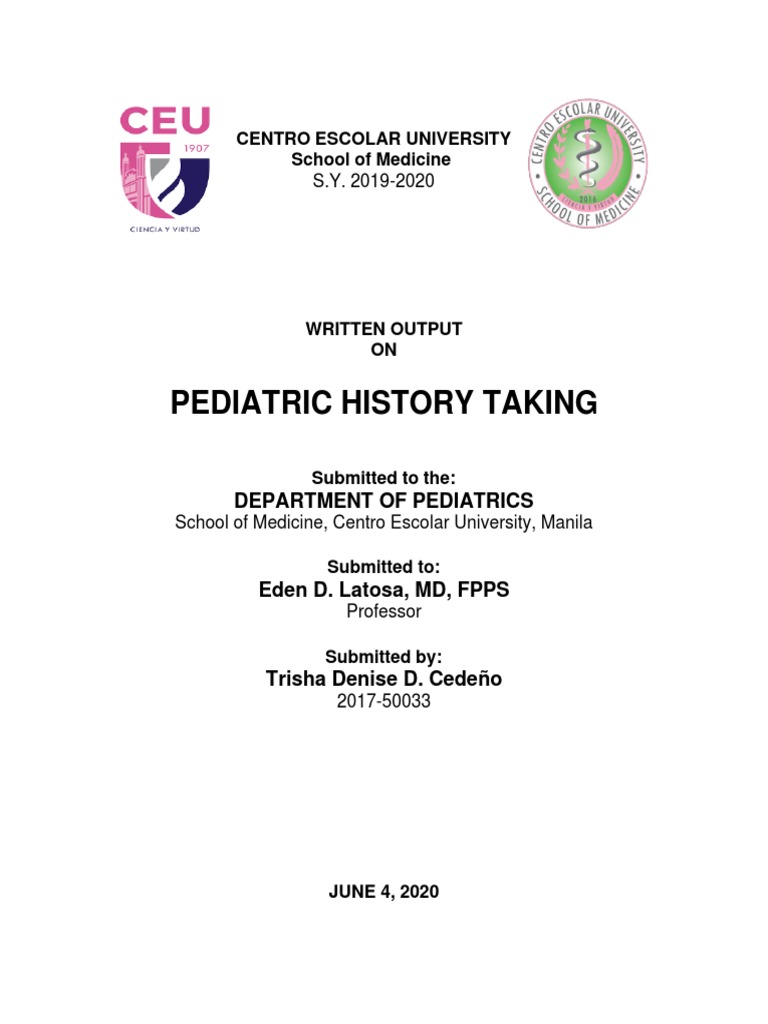 Pediatric HX Taking - Cedeno - TD | PDF | Childbirth | Fever