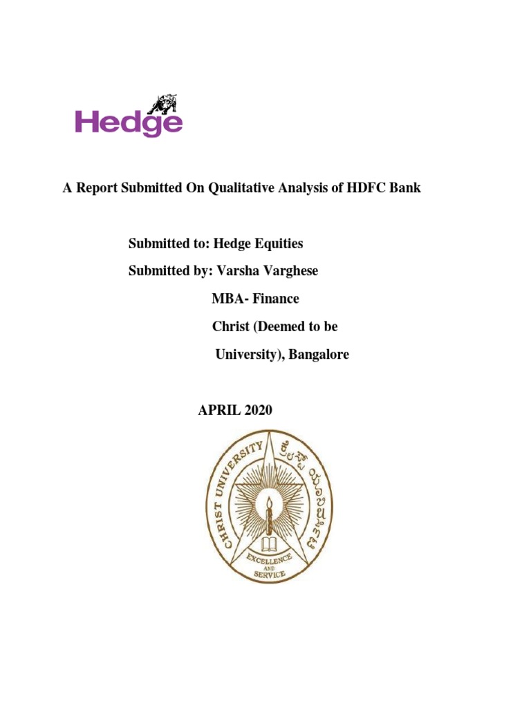 A Report Submitted On Qualitative Analysis of HDFC Bank | Download Free ...
