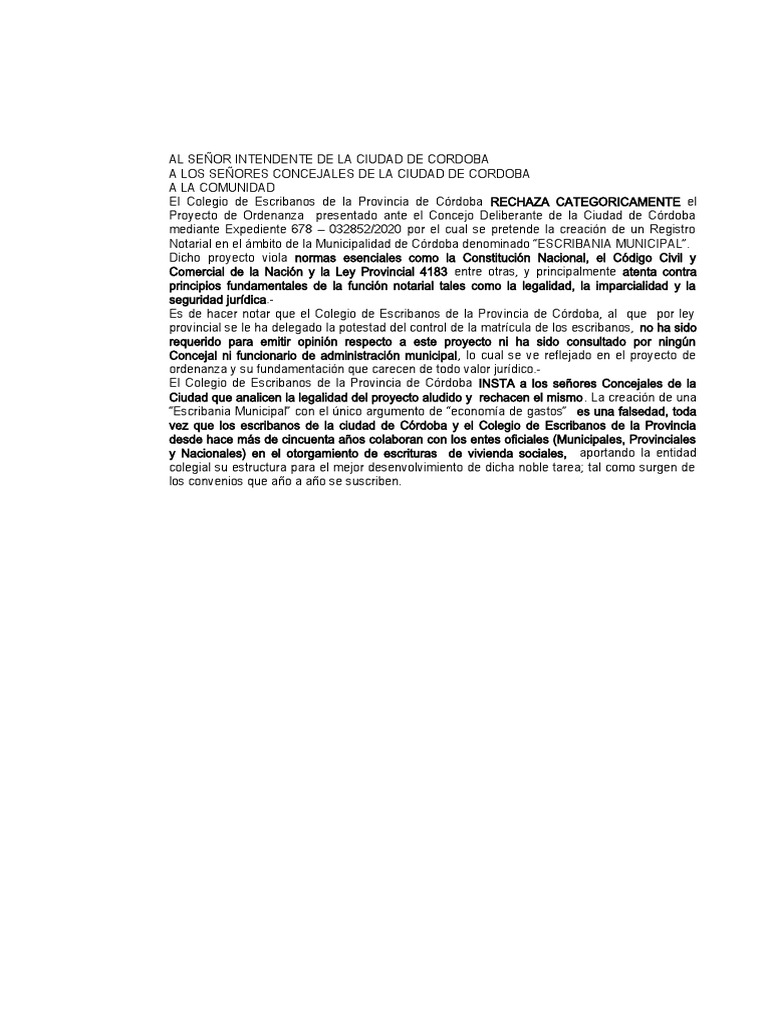 Carta Colegio de Escribanos | PDF
