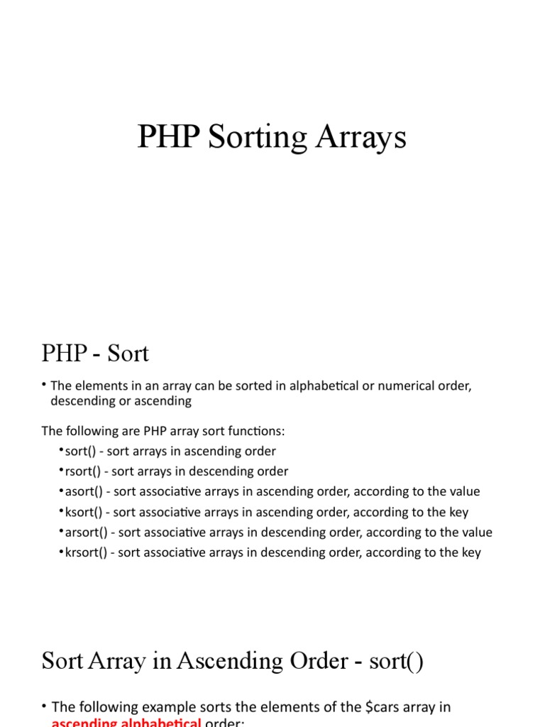 Php Sorting Arrays Pdf Html Element Php