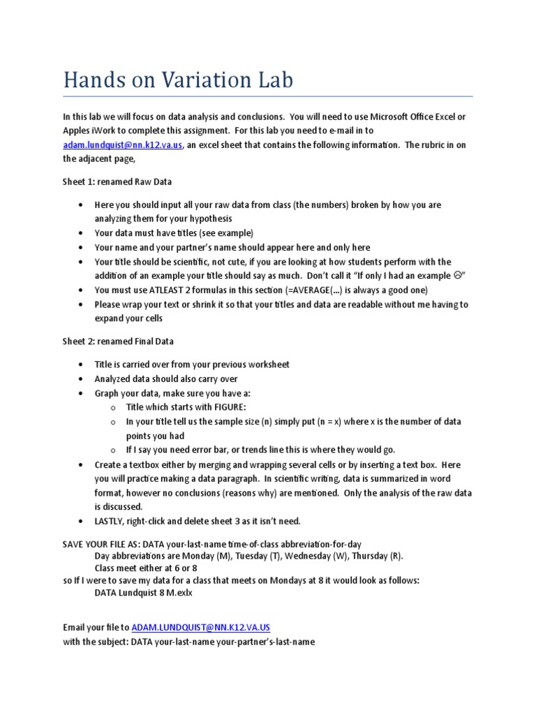 Hands On Variation Lab: Adam - Lundquist@nn.k12.va - Us | PDF | Data ...