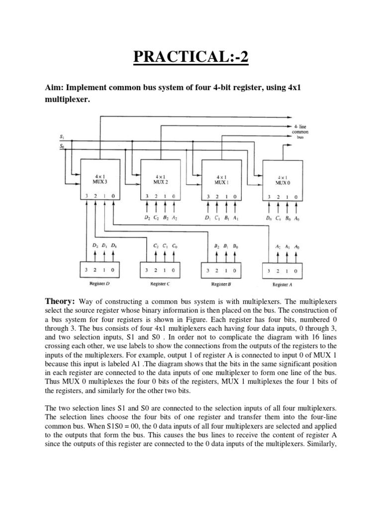Practical:-2: Aim: Implement Common Bus System of Four 4-Bit Register, Using 4x1 Multiplexer ...