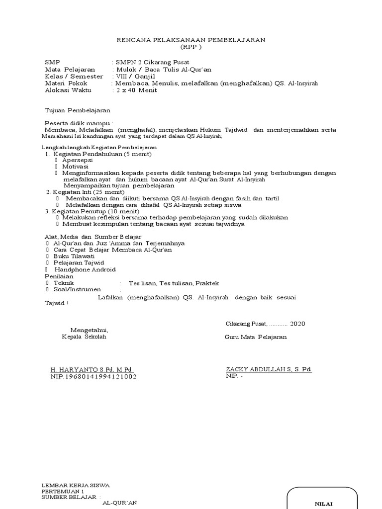 RPP Bta Daring Kelas 8 | PDF