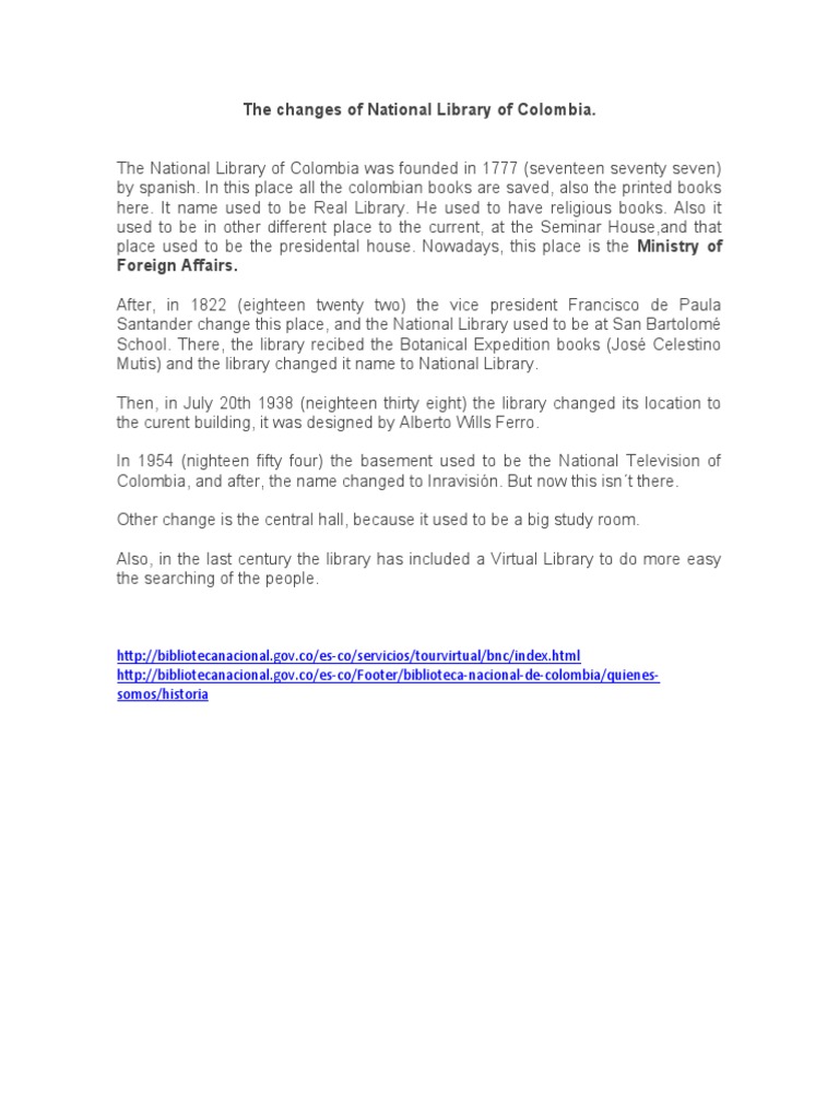 The Changes of National Library of Colombia.: Somos/historia | PDF ...