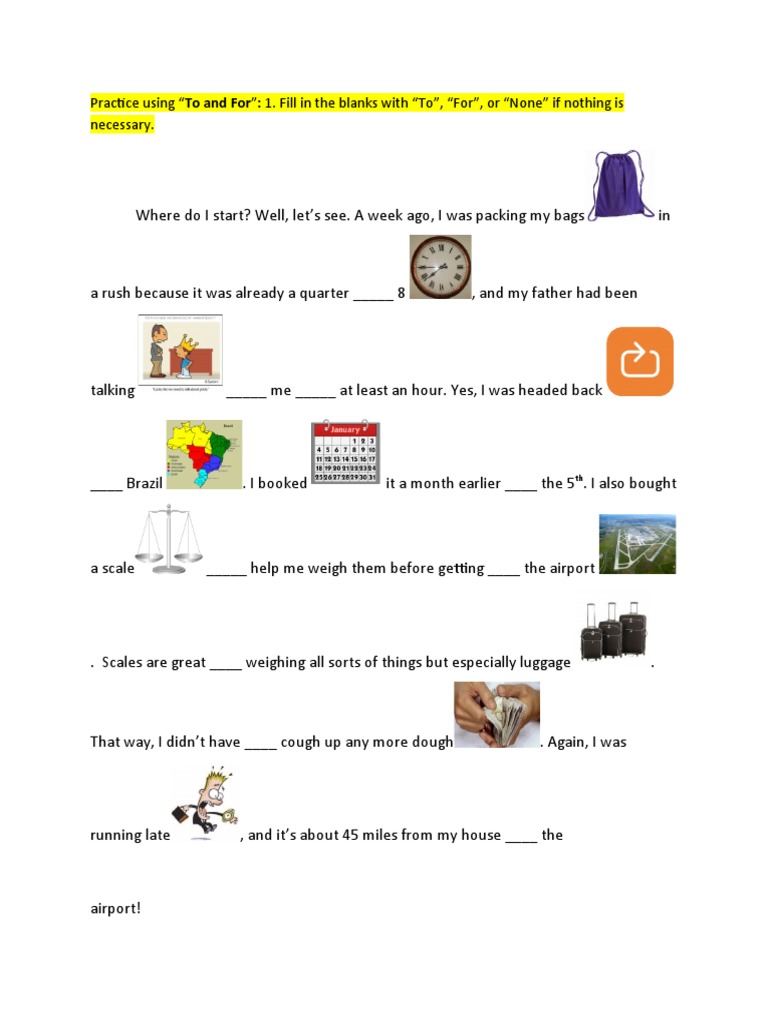 To Vs For Preposition Practice | PDF