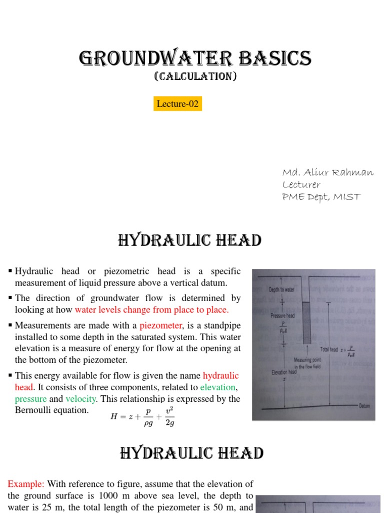 Groundwater Basics: (Calculation) | PDF | Dynamics (Mechanics) | Chemistry