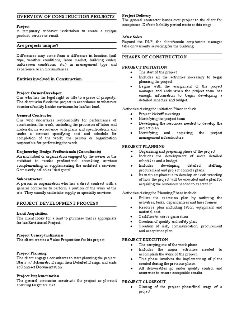 Overview of Construction Projects | PDF | General Contractor | Project ...