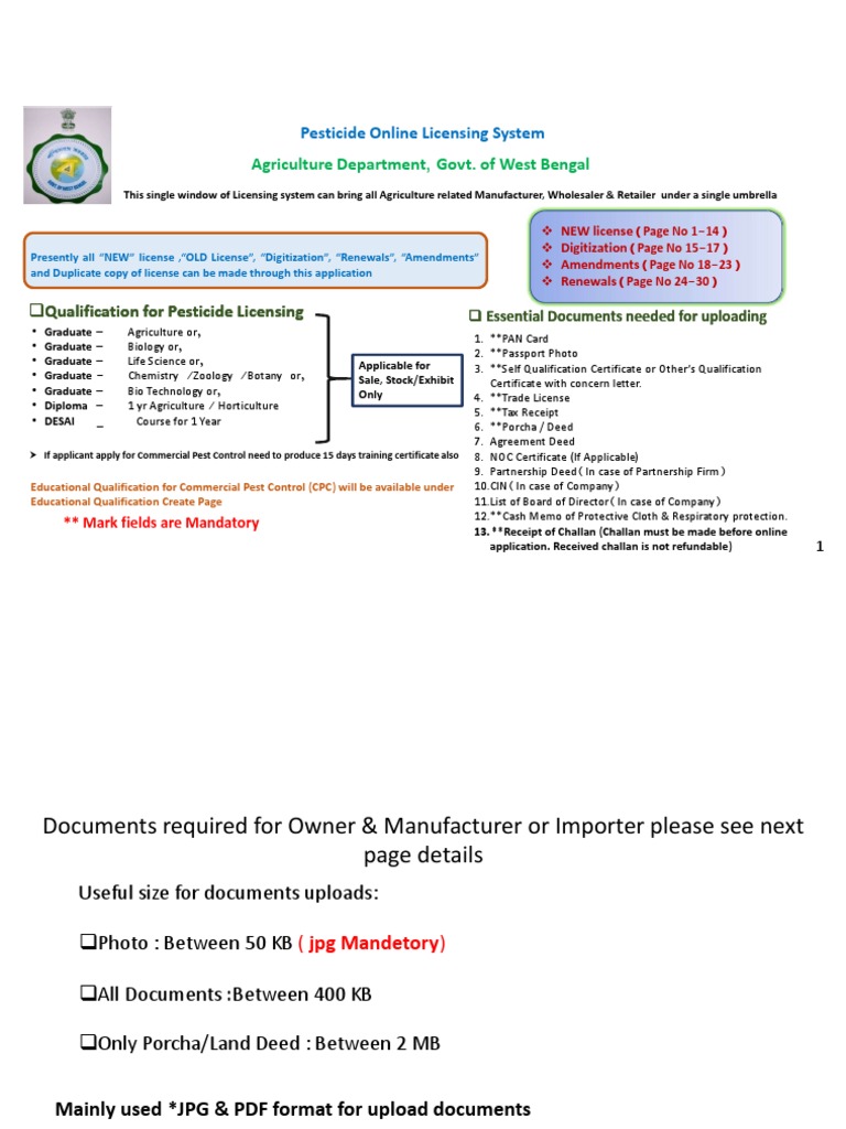 Agriculture Department, Govt. of West Bengal: Pesticide Online ...