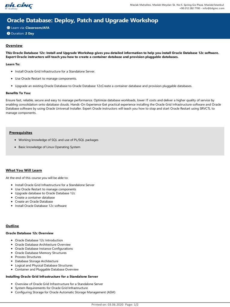 Oracle Database - Deploy, Patch and Upgrade Workshop | PDF | Oracle ...