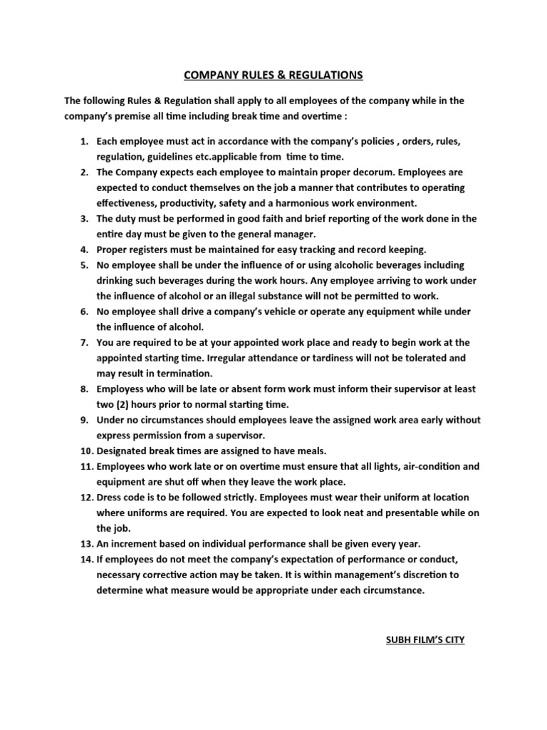 Employee Rules and Regulations Guide | PDF | Overtime | Employment