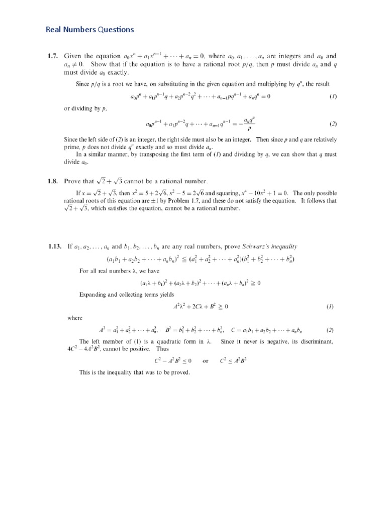 Real Numbers Questions | PDF
