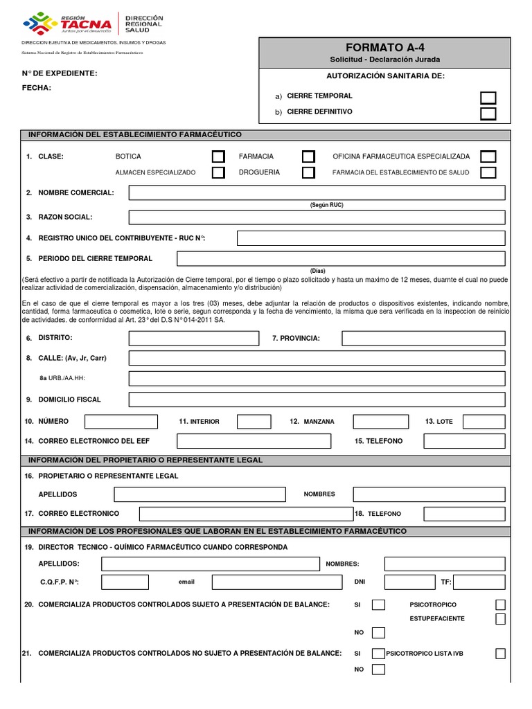 FORMATO A-4 Cierre Definitivo - Temporal | PDF | Farmacia | Farmacéutico