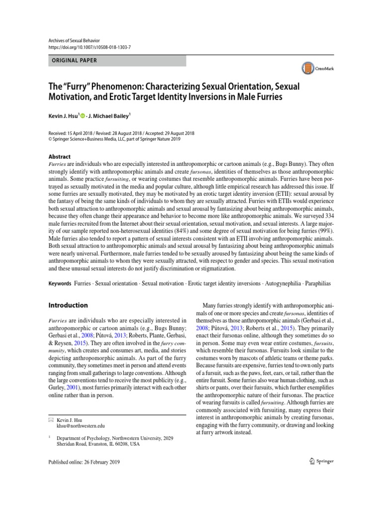 The "Furry" Phenomenon: Characterizing Sexual Orientation, Sexual Motivation, and Erotic Target ...