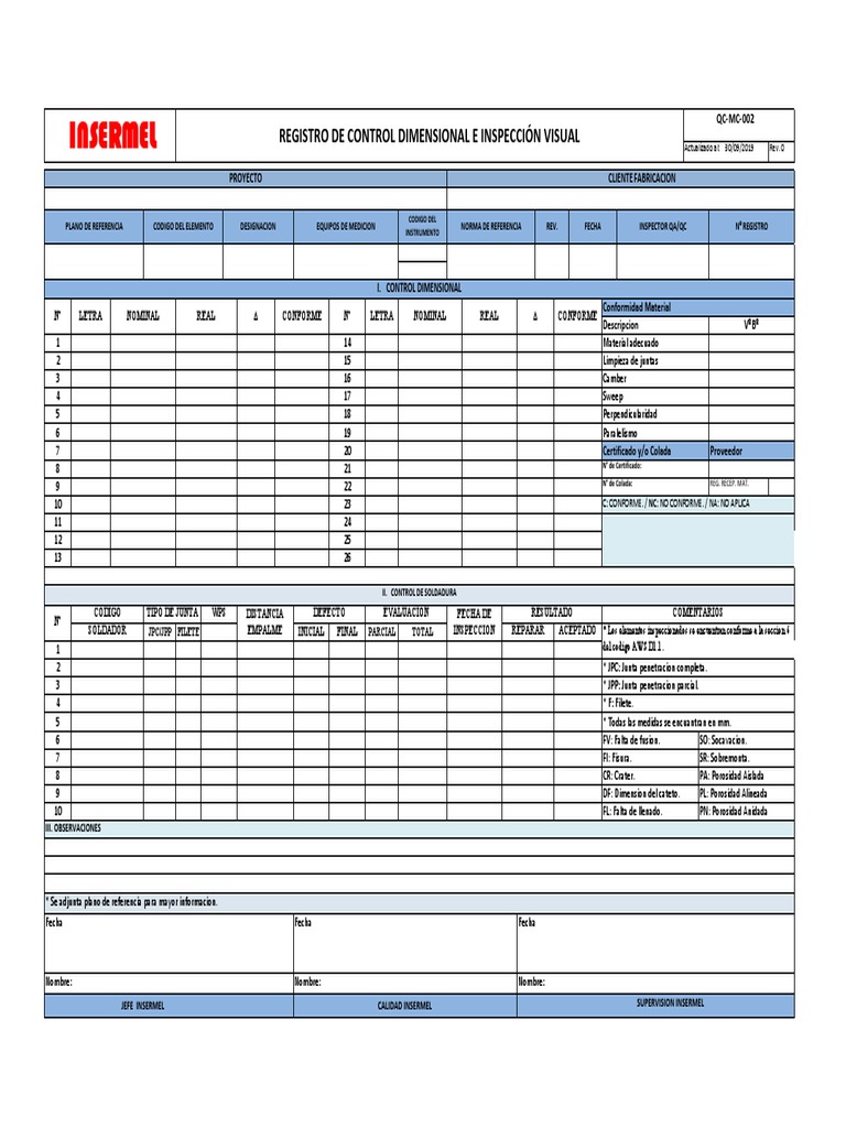 QC-MC-002 - Registro Control Dimensional | PDF