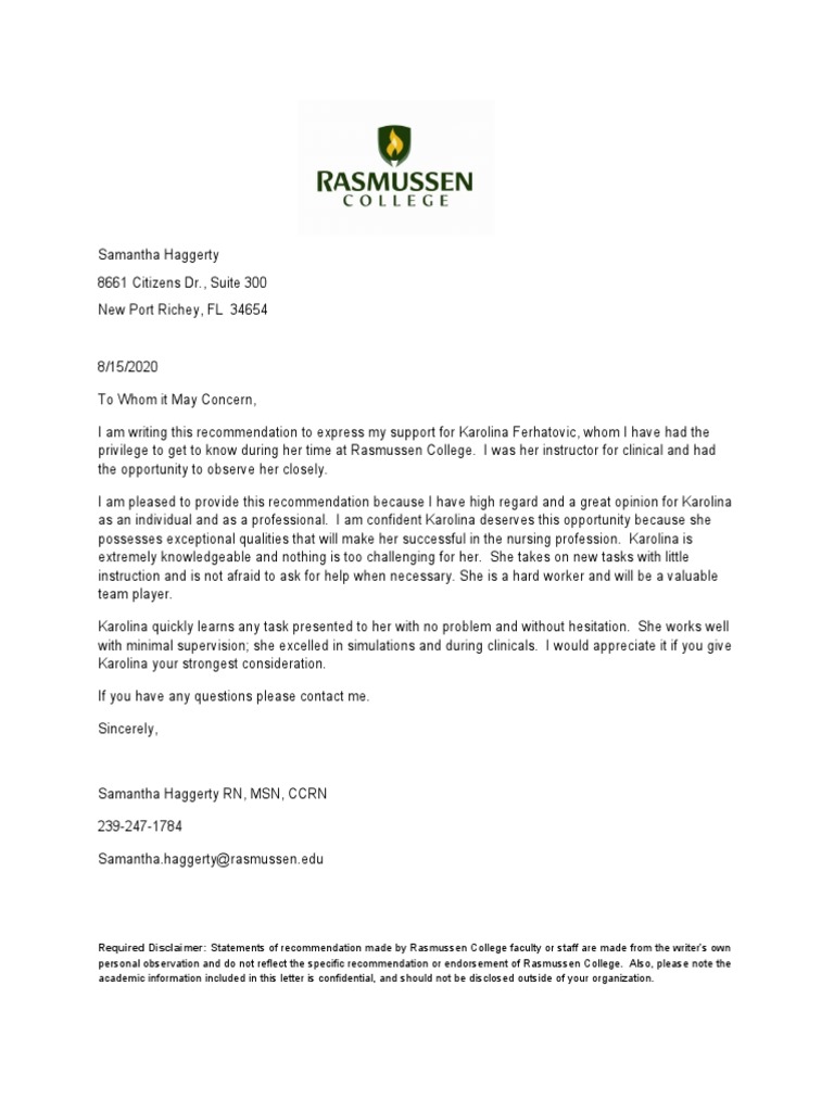 Recommendation for Nursing Candidate Karolina | PDF | Self-Improvement ...