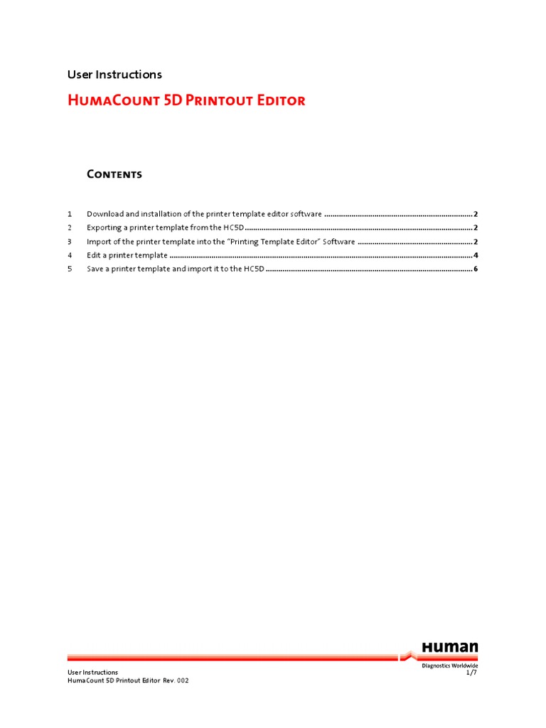 User Instructions Humacount 5D Printout Editor Rev. 002 | PDF | Printer (Computing) | User Interface