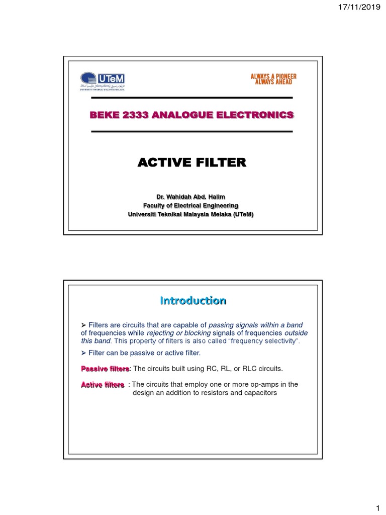 Chapter 7 - Active Filter | PDF | Electronic Filter | Low Pass Filter