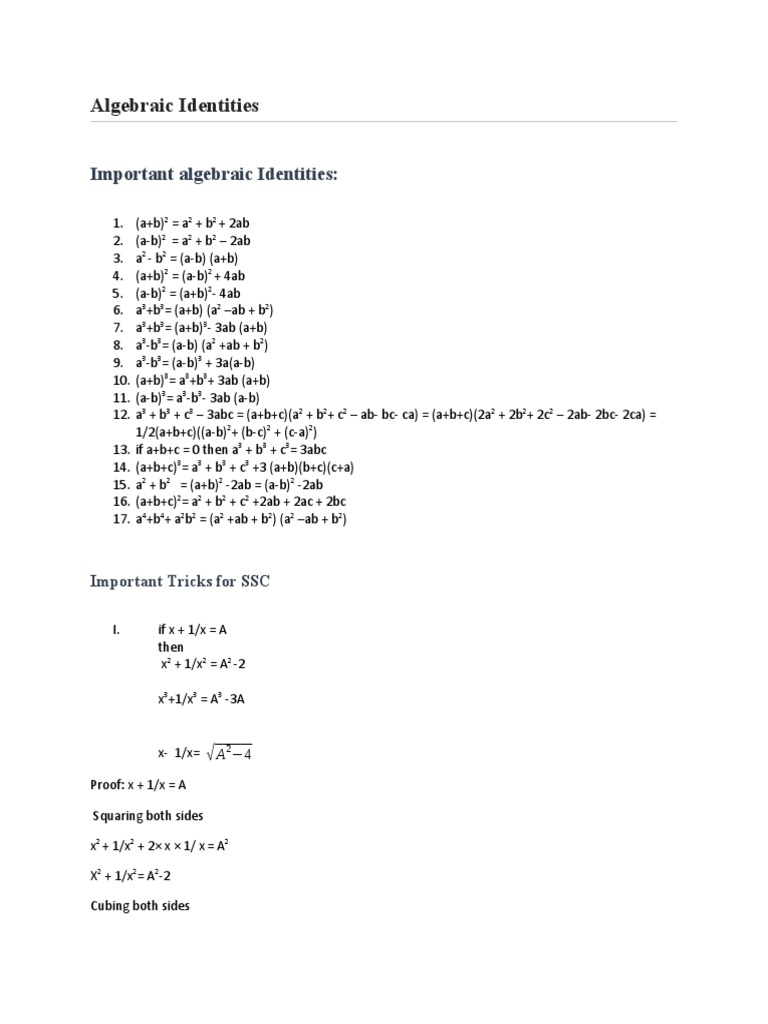 Algebraic Identitites | PDF | Teaching Mathematics