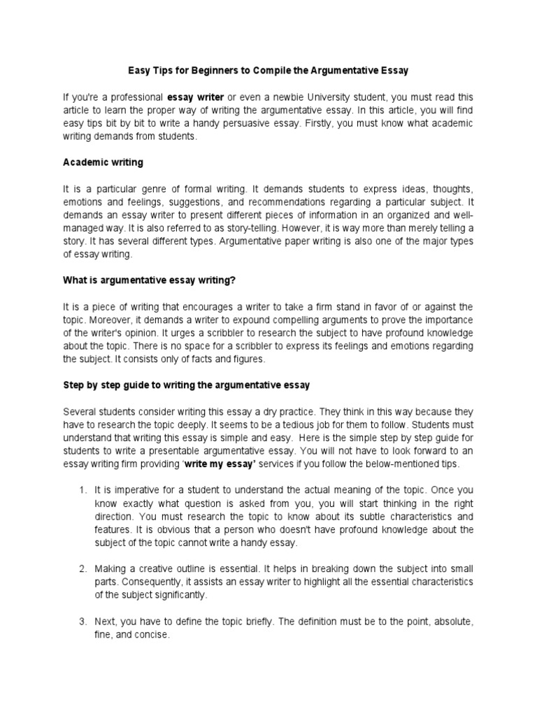 Easy Tips For Beginners To Compile The Argumentative Essay | PDF ...