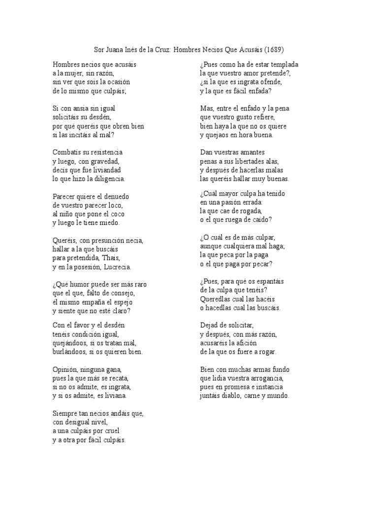 Sor Juana Inés de La Cruz Hombres Necios Que Acusáis | PDF