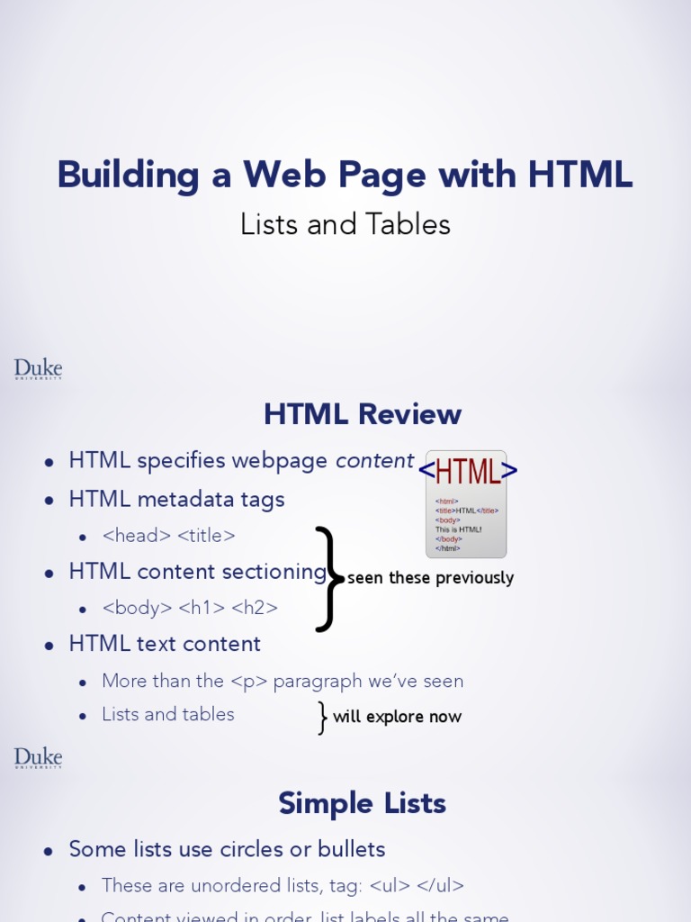 11 Lists-And-Tables ListsAndTables PDF | PDF | Cascading Style Sheets | Html Element