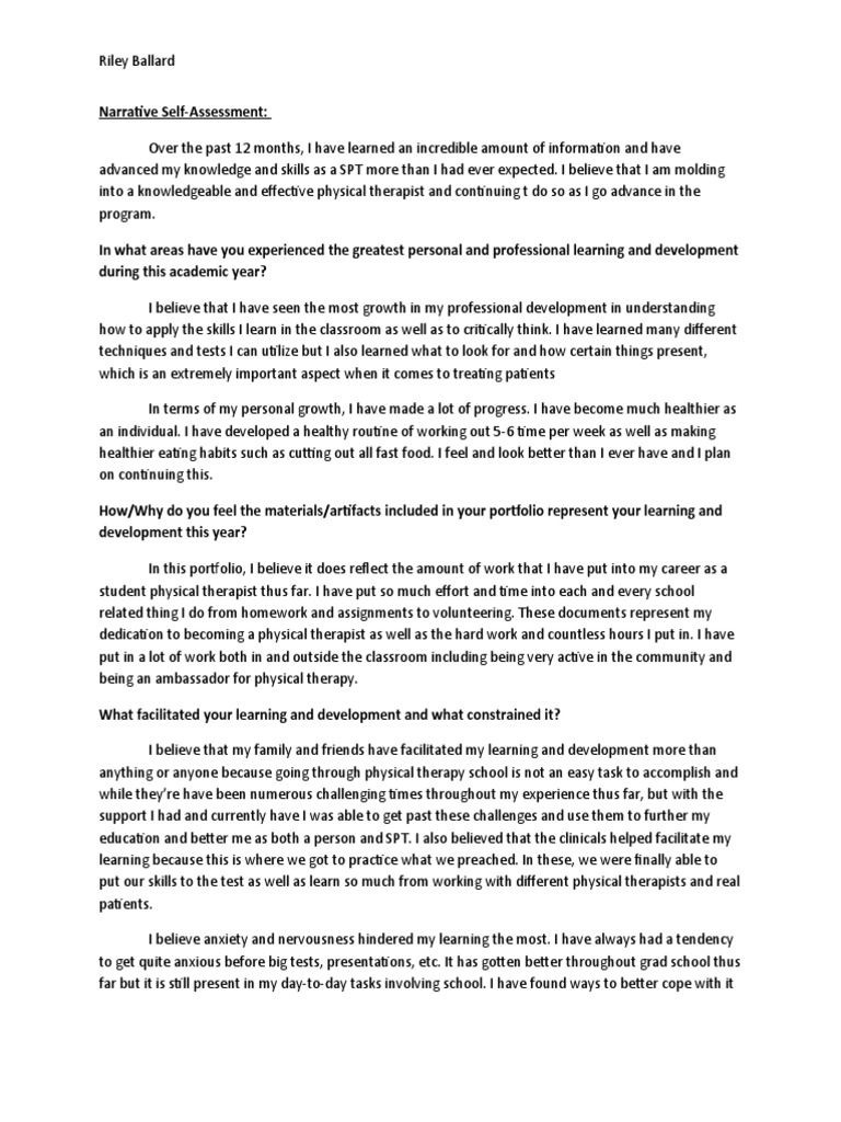 Narrative Self Assessment | PDF | Physical Therapy | Psychotherapy