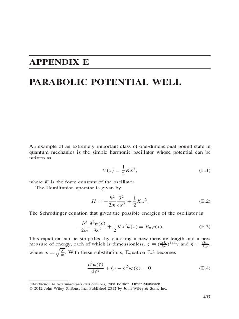 Parabolic Potential Well: Appendix E | PDF | Wave Function | Modern Physics